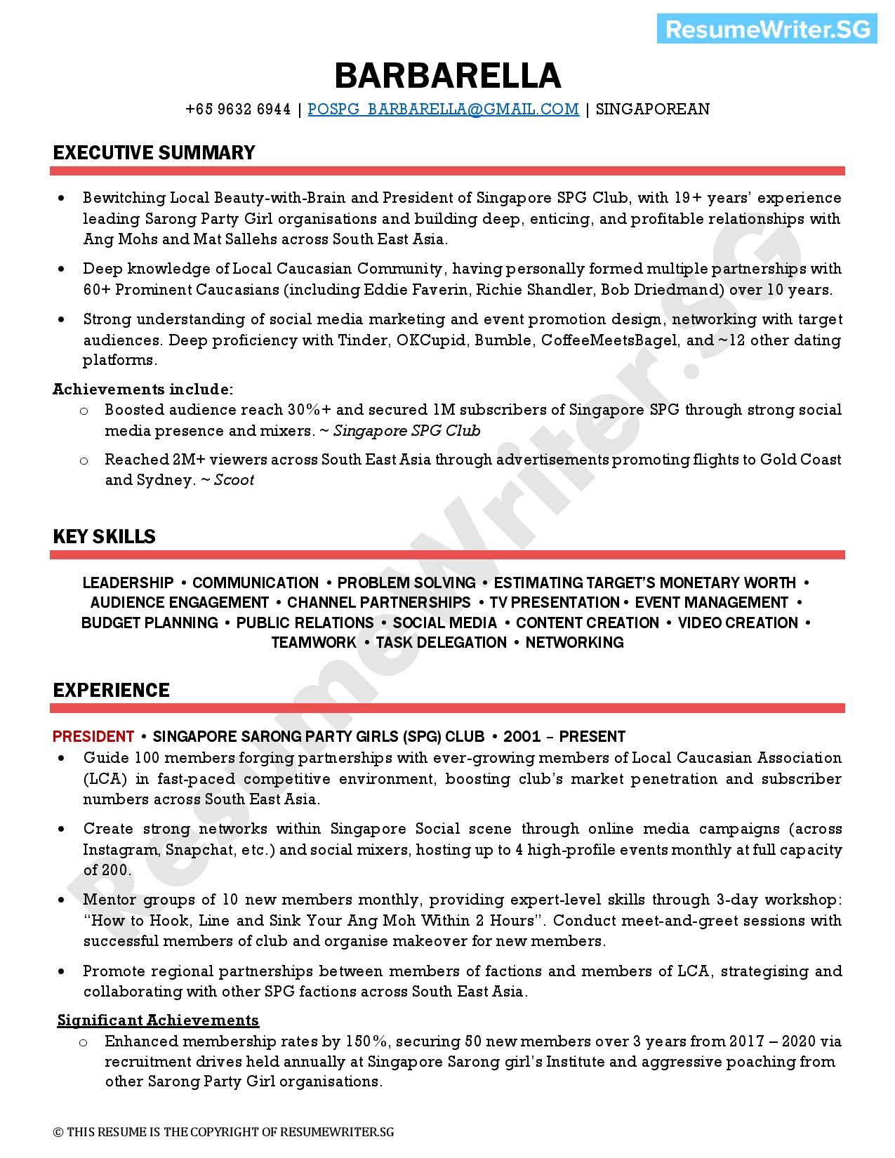 Everyone's Favourite SPG Is Back... | Barbarella's Resume Sample